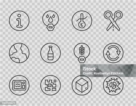세트 라인 전자 레인지 폭탄 폭발 기상 온도계 Qr 코드 정보 병 판지 상자 및 재활용 기호 아이콘 벡터 Qr코드에 대한 스톡 벡터 아트 및 기타 이미지 Istock
