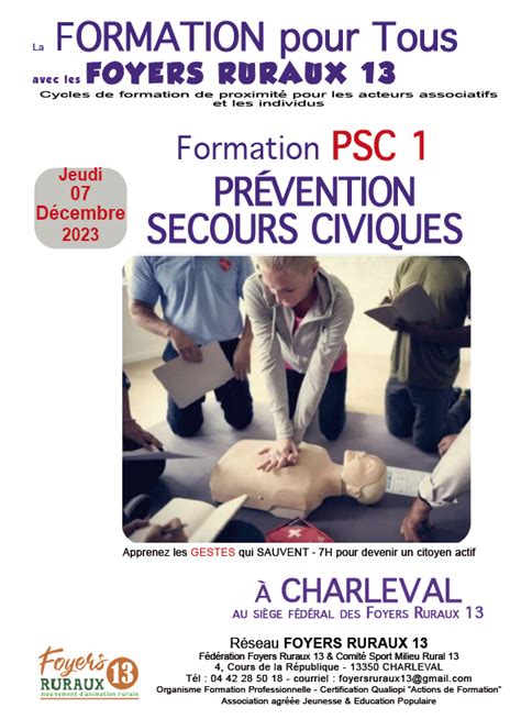 Formation PRÉVENTION SECOURS CIVIQUES PSC Déc Foyers ruraux