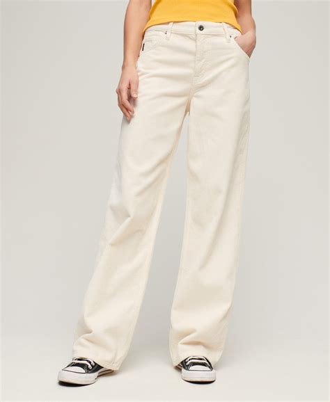 Womens Vintage Wide Leg Cord Trousers In Riff White Superdry Uk