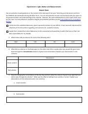 CHM135 Lab 1 Report Sheet 1 1 Pdf Experiment 1 Light Matter And