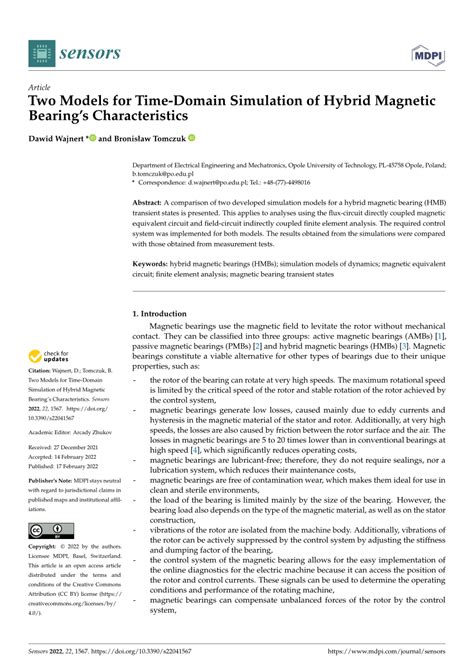 Pdf Two Models For Time Domain Simulation Of Hybrid Magnetic Bearings Characteristics