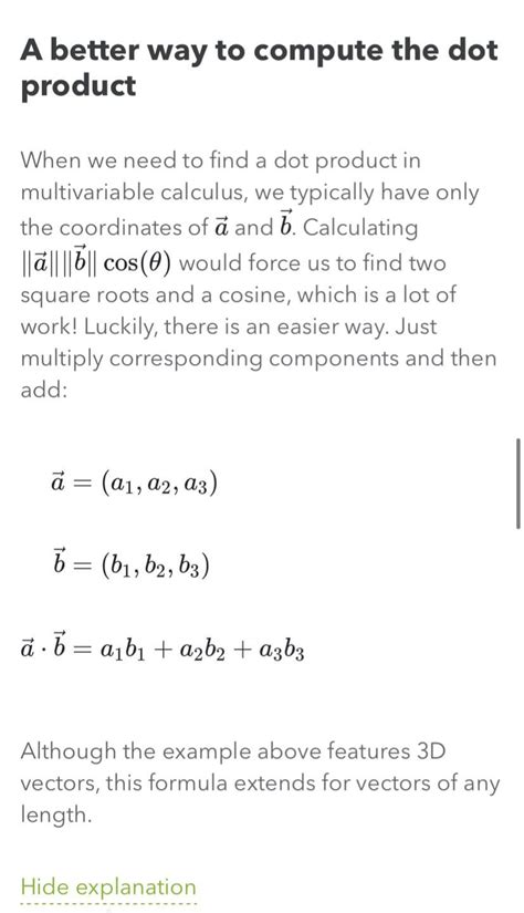Help With Dot Product Formula Intuition Please Help Me Makes Sense Of This Text From Khan