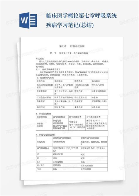 临床医学概论第七章呼吸系统疾病学习笔记总结word模板下载编号lkxxbkpz熊猫办公