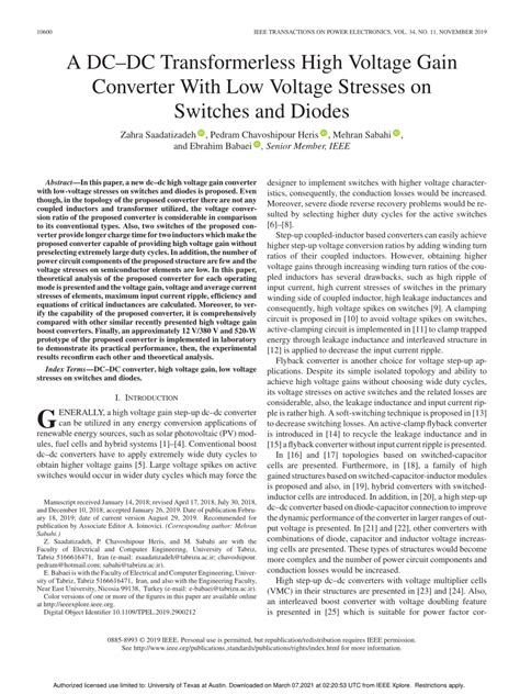 Pdf A Dc Dc Transformerless High Voltage Gain Converter With Low Voltage Stresses On Switches