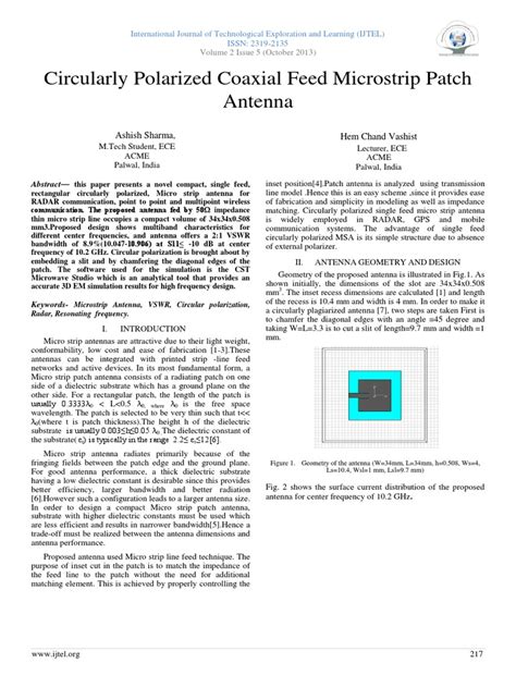 Circularly Polarized Coaxial Feed Microstrip Patch Antenna Pdf