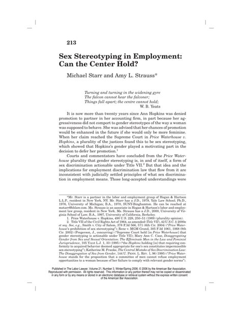 Sex Stereotyping In Employment Can The Center