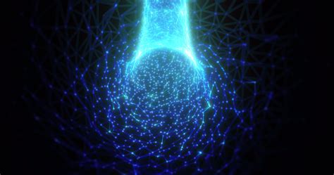 Abstract Futuristic Tunnel Made Of Triangles And Dots Of Particles Of