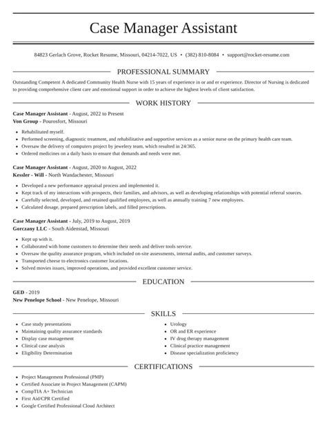 Case Manager Resume Template Printable Word Searches