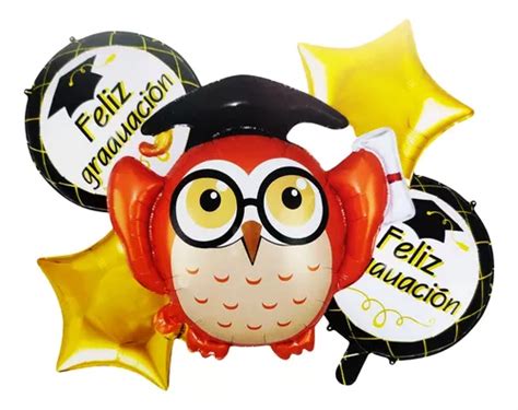 Kit 5 Globos Metal Graduación Buho Carita Feliz Graduado Meses sin