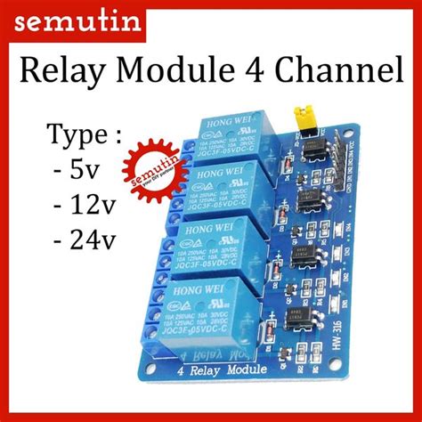 Jual Relay Module 4 Channel DC 5V 12V 24V Optocoupler Hig Low Trigger