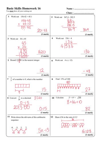 40 X Ks3 Maths Homework Sheets Booklet With Answers Teaching
