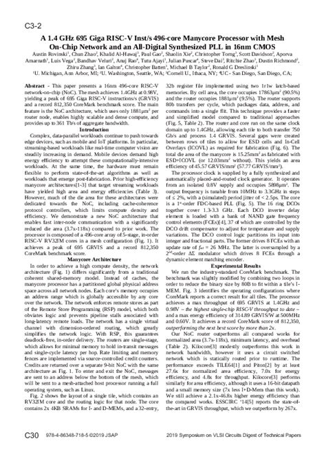 Pdf A 14 Ghz 695 Giga Risc V Insts 496 Core Manycore Processor With