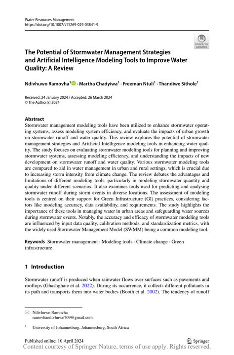 Pdf The Potential Of Stormwater Management Strategies And Artificial Intelligence Modeling
