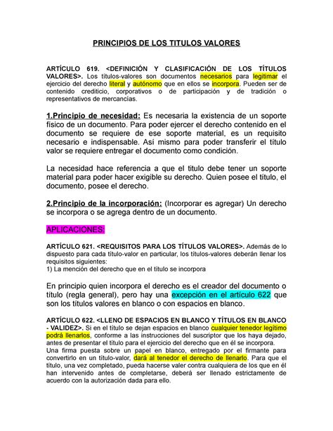 Principios De Los Titulos Valores Principios De Los Titulos Valores