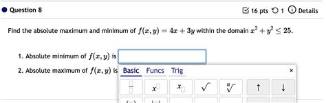 Solved Question 8find The Absolute Maximum And Minimum Of