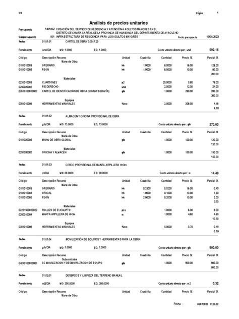 Analisis De Costos Unitarios Pdf Hormigón Cemento