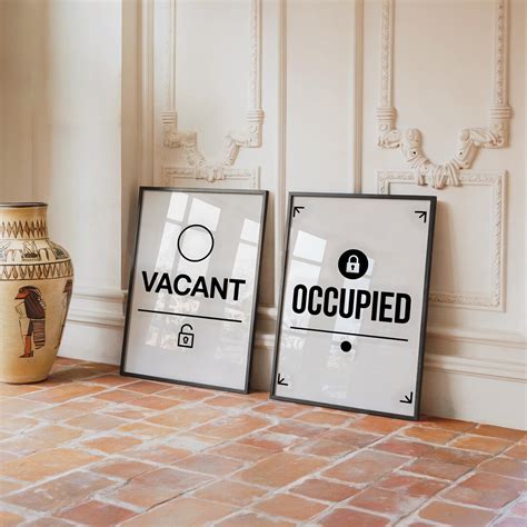 Occupied Vacant Bathroom Sign Set Of 2 Wall Art Prints Black And White