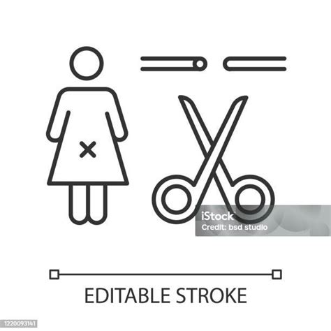 강제 멸균 선형 아이콘입니다 임신 예방 나팔관이 막혔습니다 필수 살균 가는 선 그림입니다 등고선 기호입니다 벡터 절연 윤곽선 도면 편집 가능한 스트로크 0명에 대한 스톡