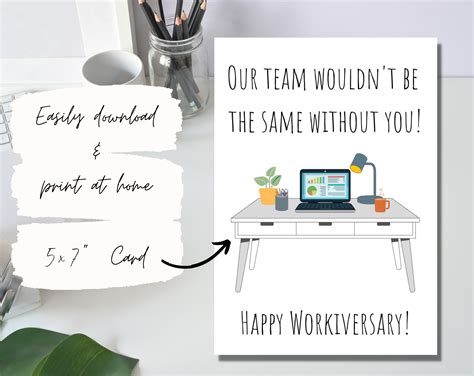 Happy Workiversary Coworker Office Card 5x7 Inch Digital Download
