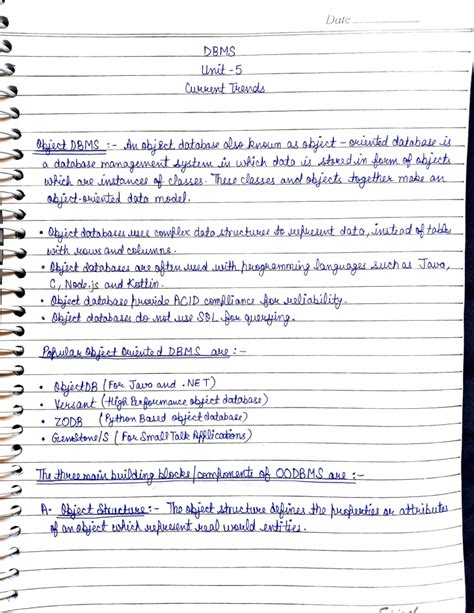 Object Oriented DBMS Lecture Notes