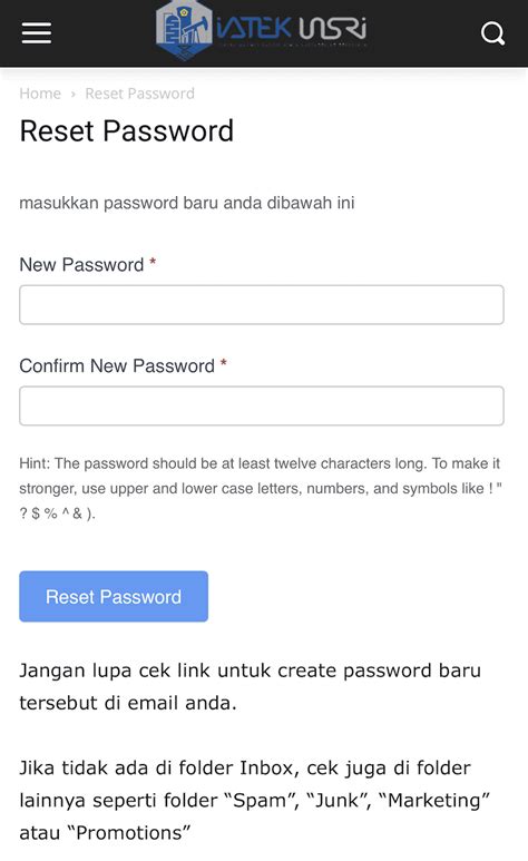 Cara Reset Password Di Website IATEK UNSRI IATEK UNSRI