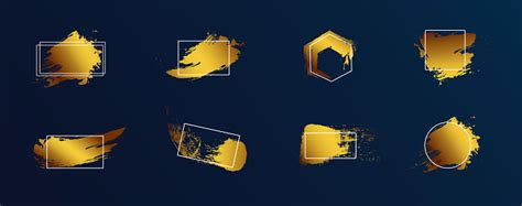 많은 금 반점과 비정형 얼룩 가장자리를 따라 기하학적 호일 프레임 브러시 스트로크 테두리 및 골드 칸막이 벡터 그림입니다 어두운