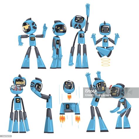 Robot Ramah Diatur Karakter Robotika Lucu Dalam Situasi Berbeda