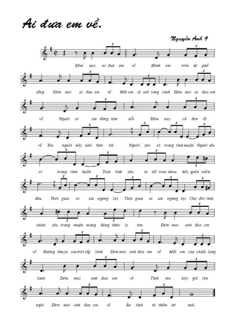 Ai đưa em về piano sheet Nguyễn Ánh 9 Tải sheet nhạc free