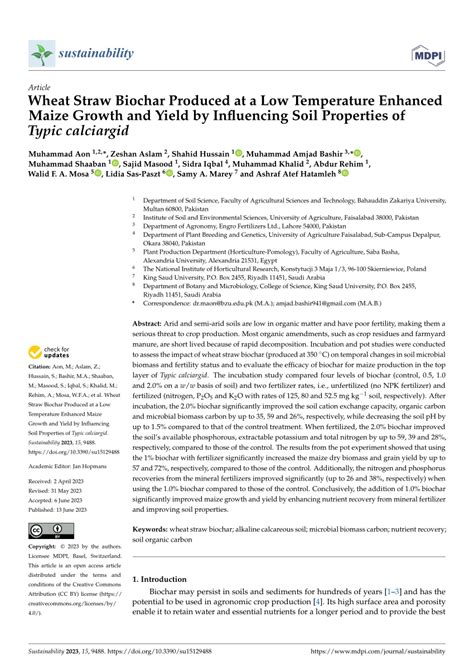 Pdf Wheat Straw Biochar Produced At A Low Temperature Enhanced Maize Growth And Yield By