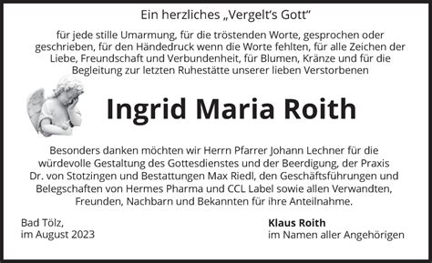 Traueranzeigen Von Ingrid Maria Roith Trauermerkurde