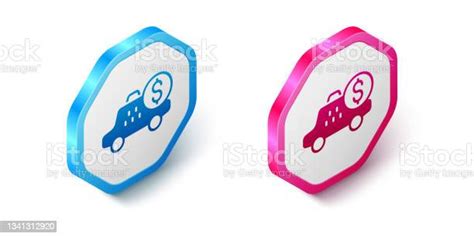 흰색 배경에 격리 된 등색 택시 미터 장치 아이콘 택시 차의 승객 요금에 대한 측정 어플라이언스 육각 버튼 벡터 3차원 형태에