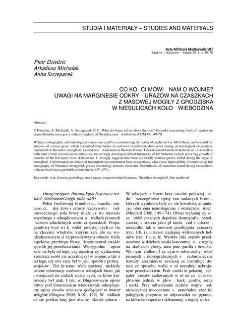 PDF CO KOŚCI MÓWIĄ NAM O WOJNIE UWAGI NA MARGINESIE ODKRYĆ URAZÓW NA CZASZKACH Z MASOWEJ
