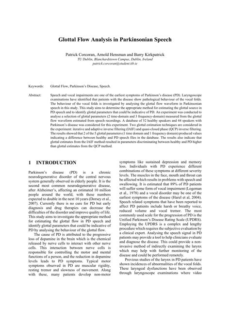 Pdf Glottal Flow Analysis In Parkinsonian Speech