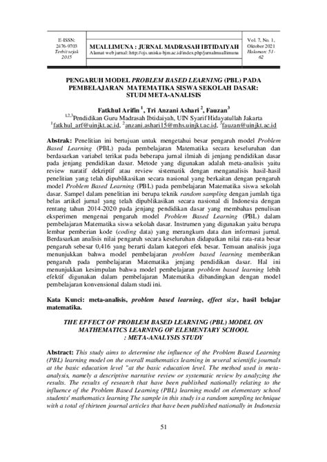 Pdf Pengaruh Model Problem Based Learning Pbl Pada Pembelajaran
