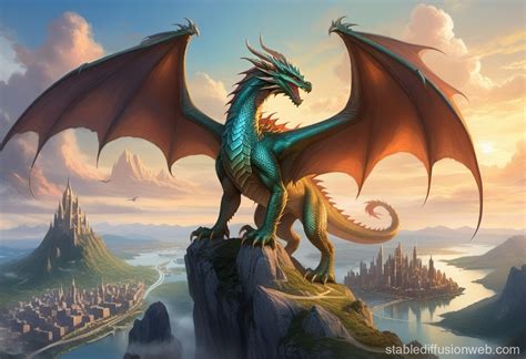Gigantic Six Legged Dragon Overlooking City Stable Diffusion Online