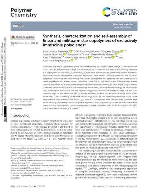 Pdf Synthesis Characterization And Self Assembly Of Linear And