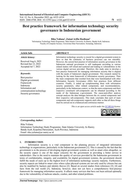 Best Practice Framework For Information Technology Security Governance In Indonesian Government Best Practice Framework For Information Technology Security Governance In Indonesian Government