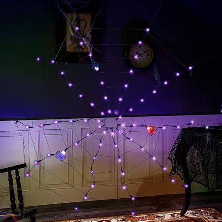 Kscd Halloween Spider Web Lights With 3 Lighted Spiders 70 Led Light