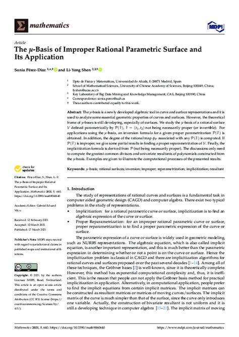 Pdf The μ Basis Of Improper Rational Parametric Surface And Its