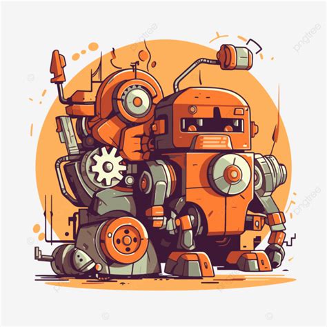 Automation Clipart An Orange Robot Sitting Behind Some Gears Cartoon Vector Orange Clipart