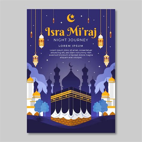 Free Vector Flat Isra Miraj Vertical Poster Template