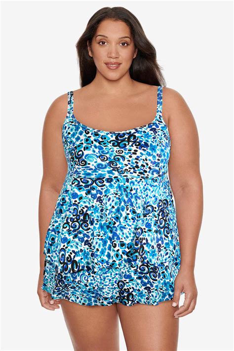 Longitude Plus Size Triple Tier Swim Dress Fanciful Mimi Flamingo
