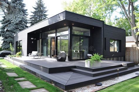 Compact Modern House Bold Black Minimal Exterior Integrated Outdoor Living Spaces AI Generate