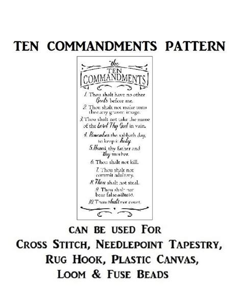 Ten Commandments Pattern Counted Cross Stitch Rug Hooking Plastic Canvas Needlepoint