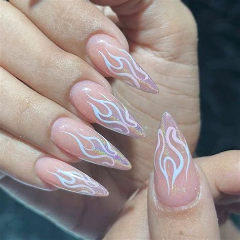 Yickyue 24pcs Baroque Blue Fake Nails Long Coffin Ballet False Nails