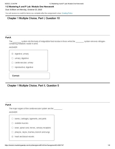 1 2 Mastering A And P Lab Module One Homework Grading Policy Chapter