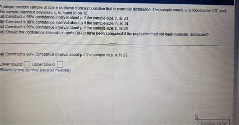 solved a simple random sample of size n is drawn from a