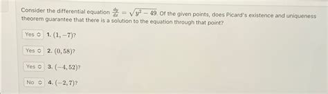 Solved Consider The Differential Equation Dydxy2 492 ﻿of