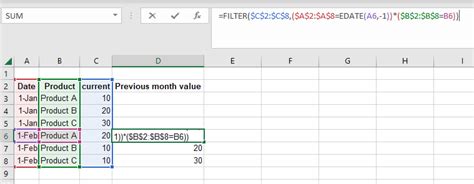 excel previous month value stack overflow