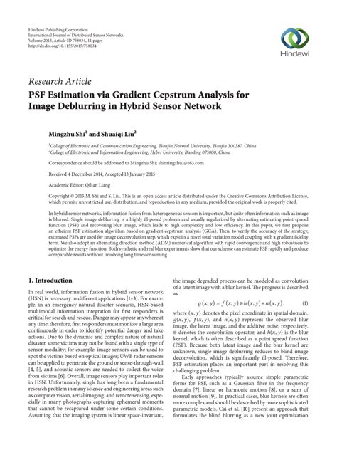 Pdf Psf Estimation Via Gradient Cepstrum Analysis For Image Deblurring In Hybrid Sensor Network
